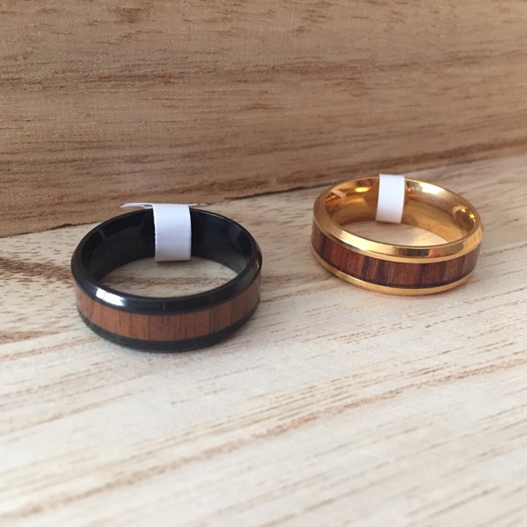 Accessories | Mens Black Or Gold Titanium Steel Wood Inlay Ring | Poshmark